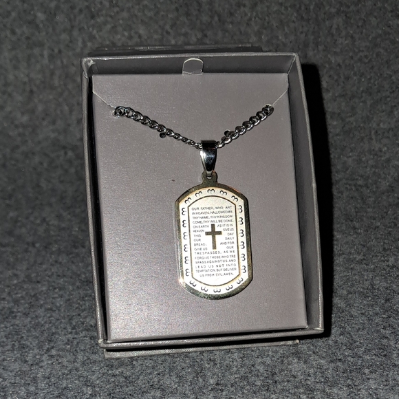 Accessories | Silver And Black Cross Our Father Prayer Pendant Necklace ...